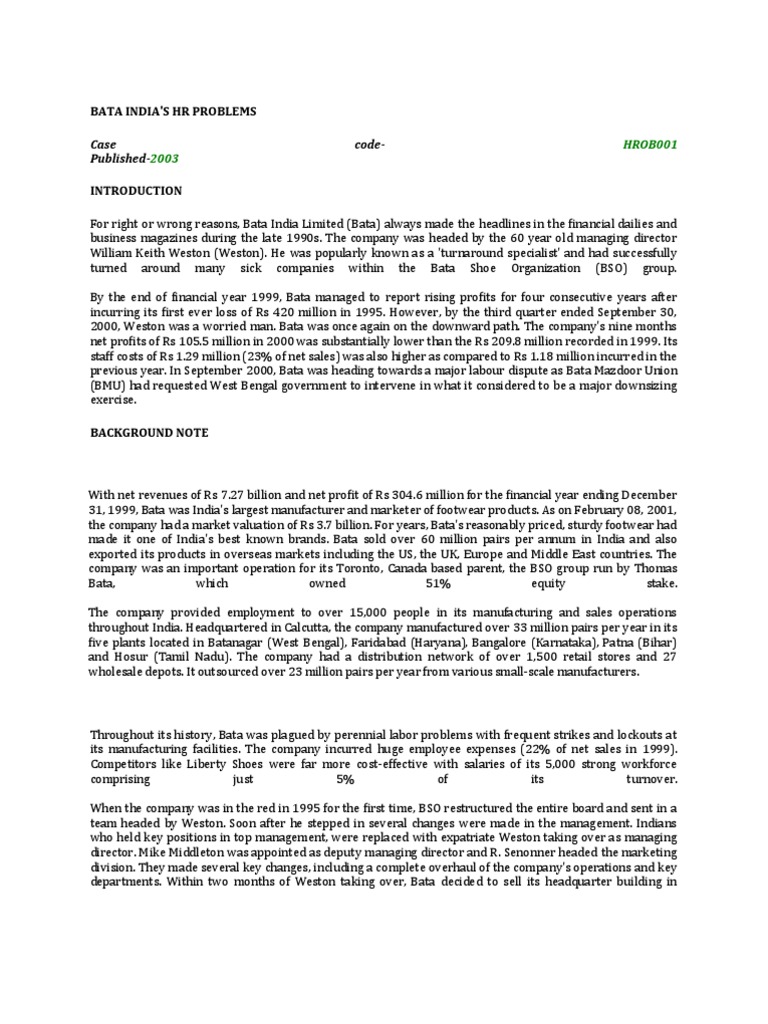 BATA INDIA Case Study | Download Free PDF | Lockout (Industry) | Strike Action