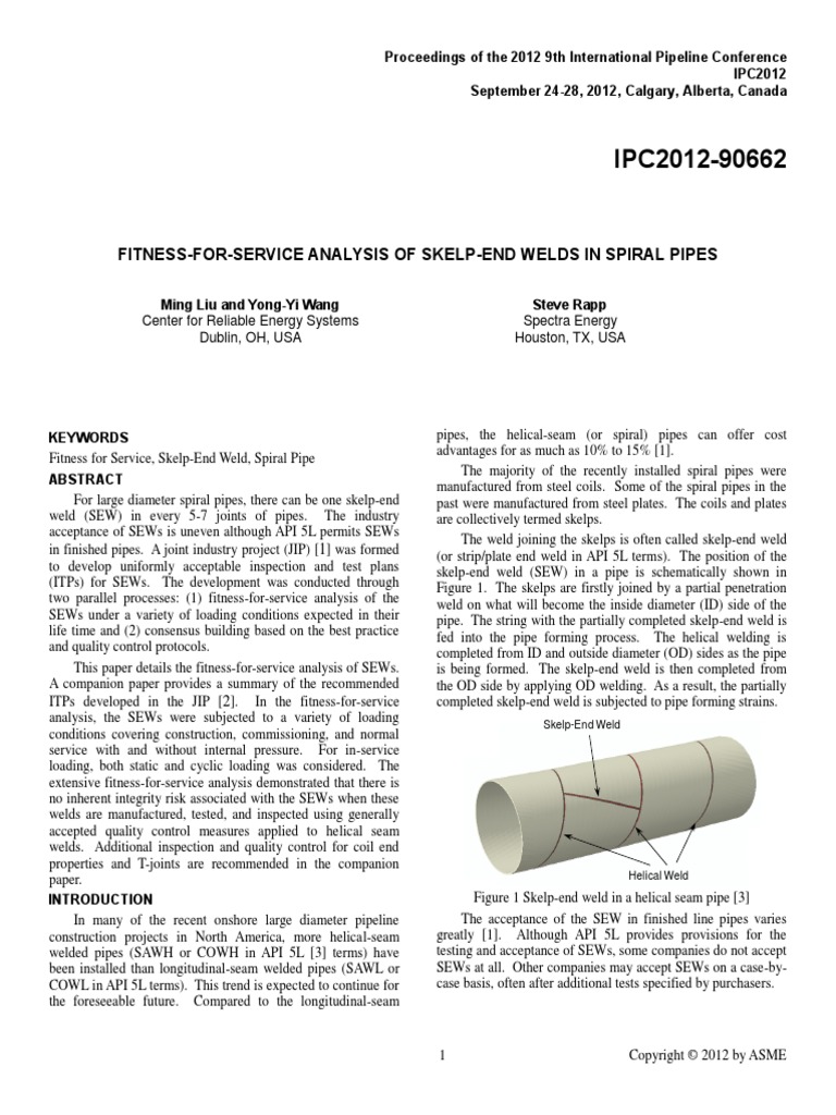 Fitness-For-Service Analysis of Skelp-End Welds in Spiral Pipes | PDF ...