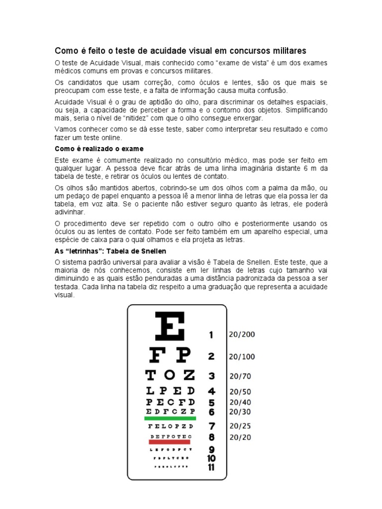 Como interpretar os requisitos de acuidade visual nos editais de concursos militares | PDF ...
