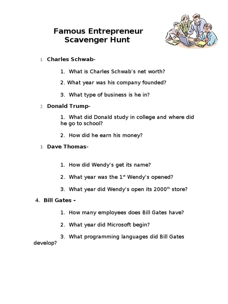 Famous Entrepreneur Scavenger Hunt | PDF