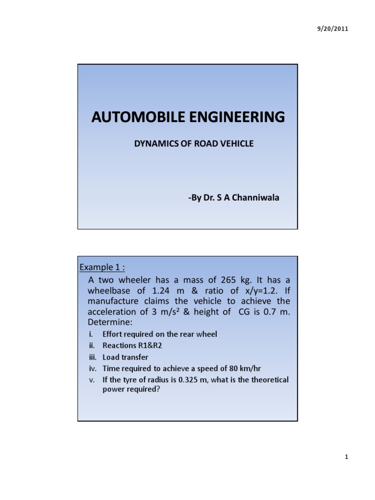 Automobile (Mechanics of Road Vehicles) | PDF