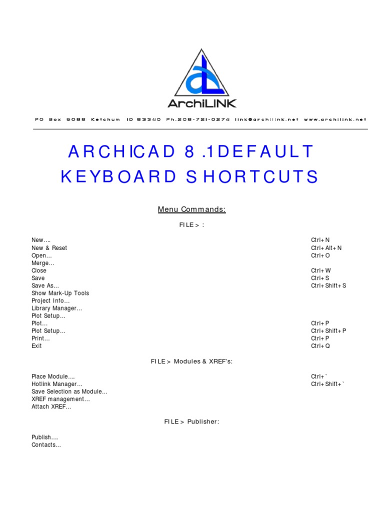 Archicad 81 Keyboard Shortcuts | PDF | 3 D Computer Graphics | Library (Computing)