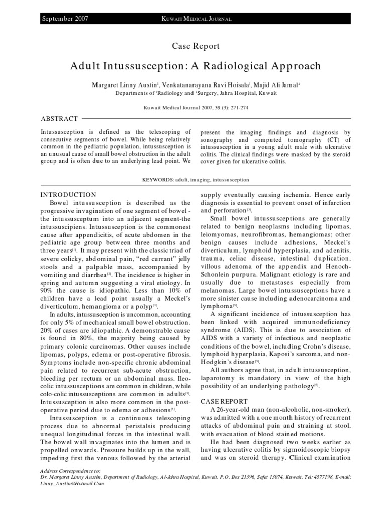 Adult Intussusception: A Radiological Approach: Case Report | PDF ...