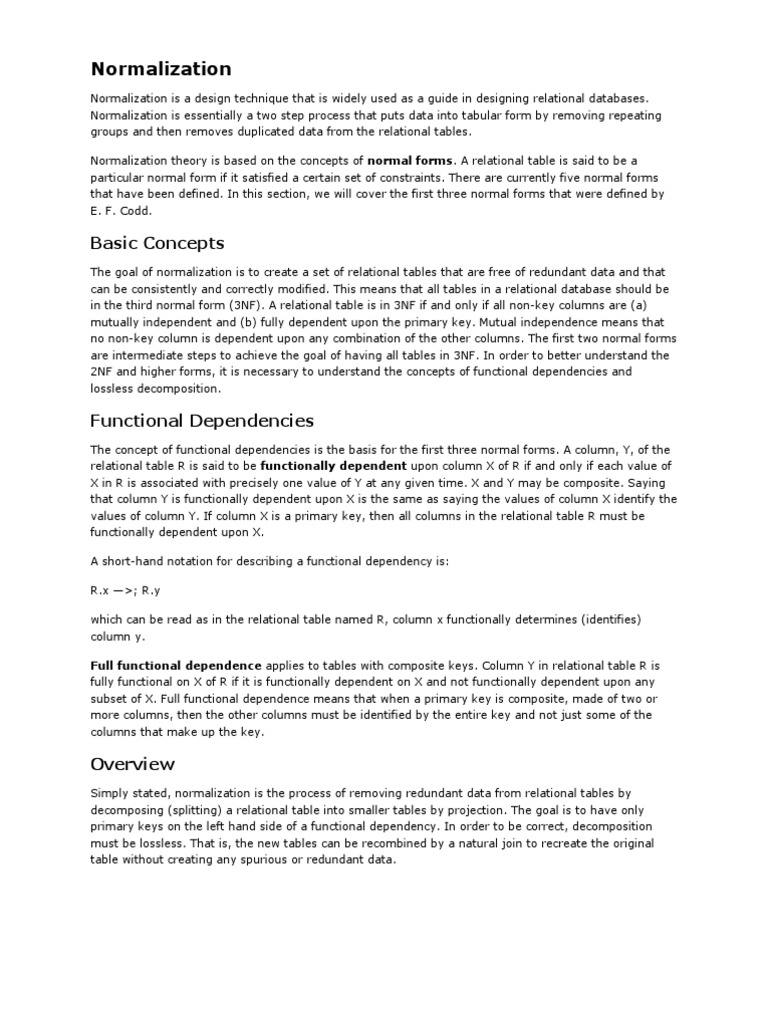 Normalization: Basic Concepts | PDF | Relational Database | Data Management