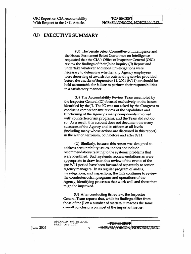 Executive Summary - OIG Report On CIA Accountability With Respect To ...