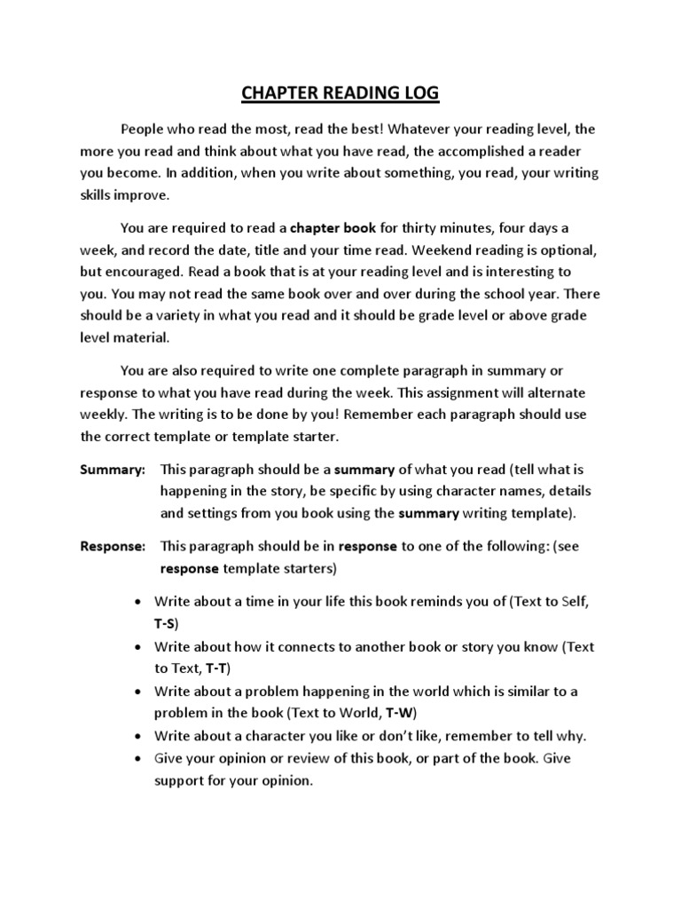 Chapter Reading Log: Summary: This Paragraph Should Be A Summary of ...