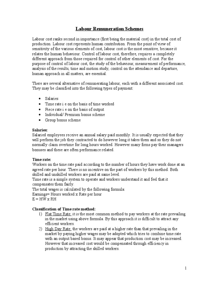 Labour Remuneration Methods Explained | PDF | Piece Work | Labour Economics