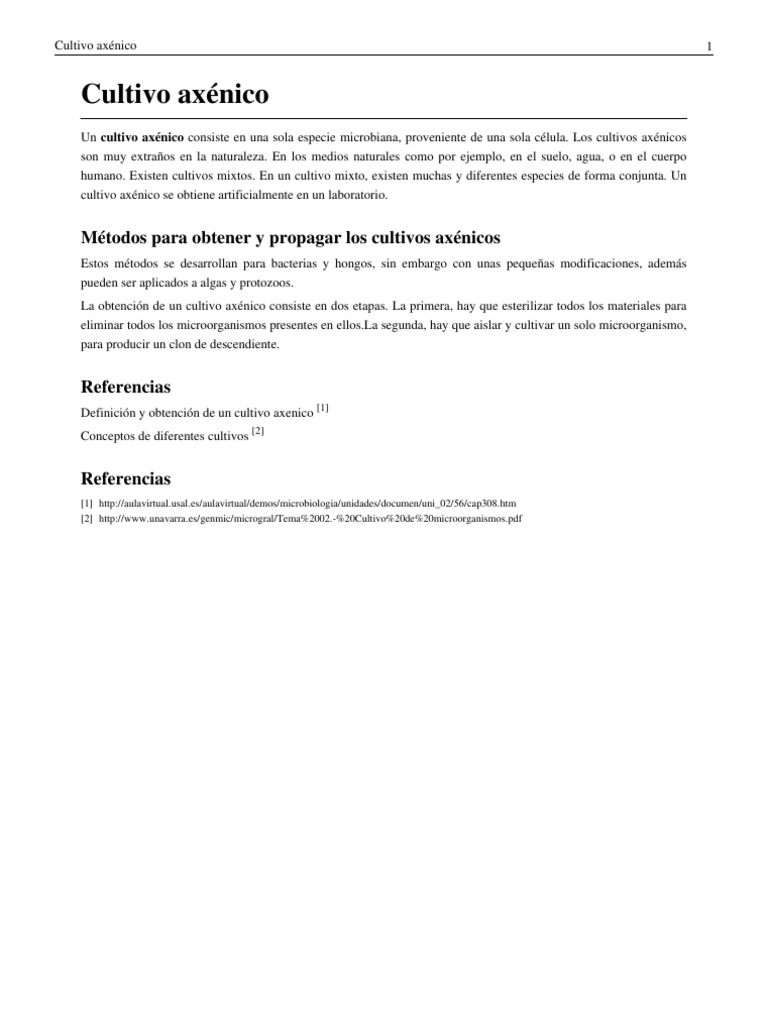 Definición de cultivo axénico | PDF