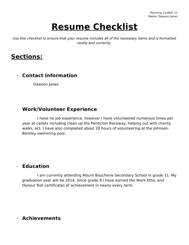 Resume Checklist: Sections | PDF