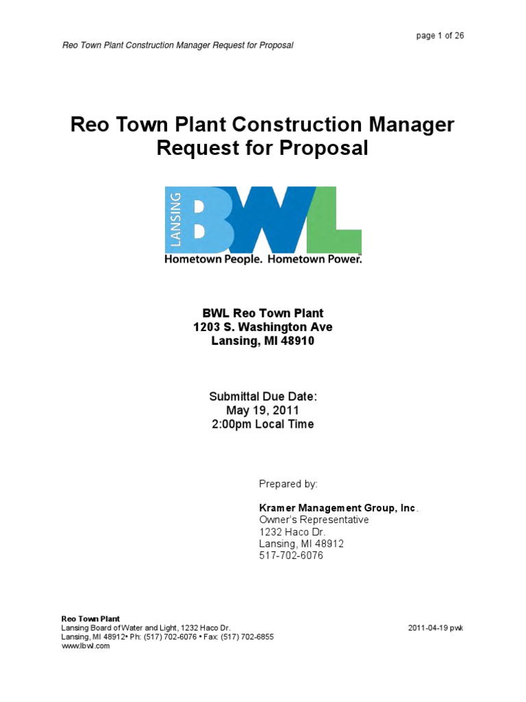 Lansing BWL: REO Town Construction RFP | PDF | Request For Proposal ...