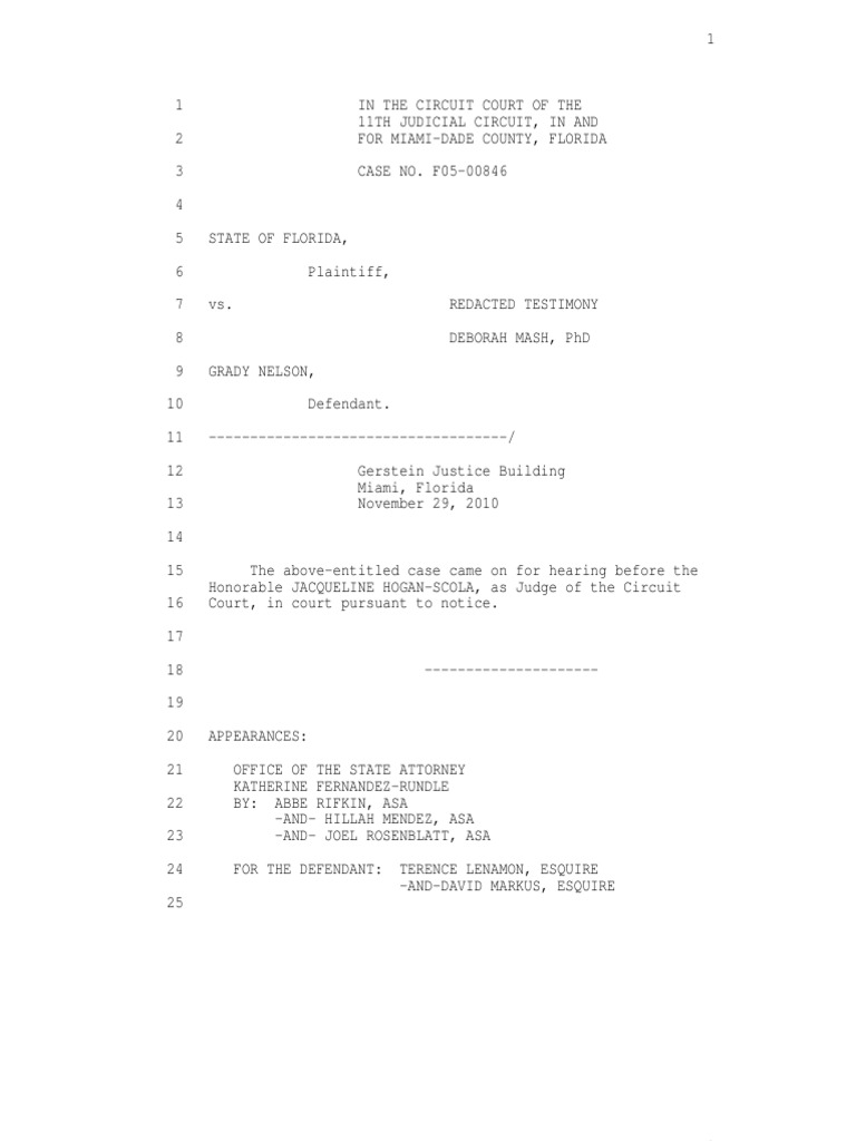 Terence Lenamon's Trial Documents: Examination of Dr. Deborah Mash in ...