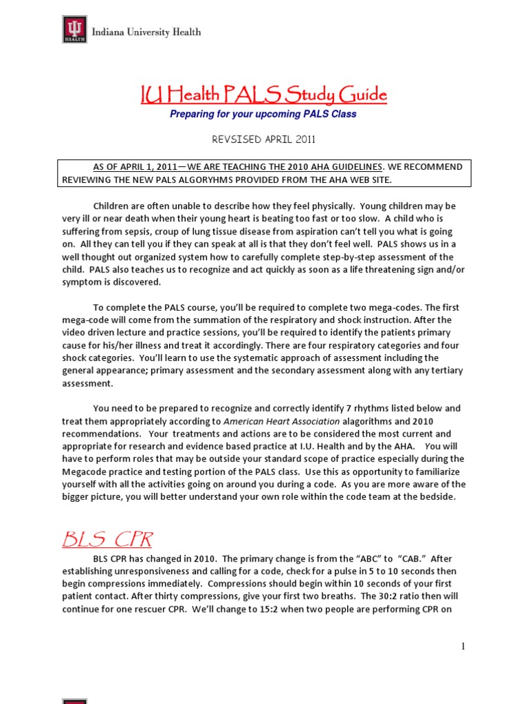 PALS Study Guide for Healthcare Providers | PDF | Cardiopulmonary ...