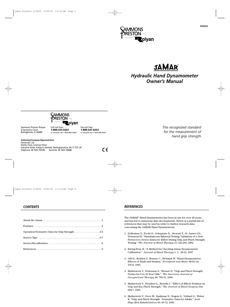 Lafayette Jamar Hand Dynamometer Users Manual | PDF | Anatomical Terms ...