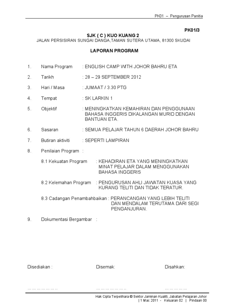 Senarai Semak Laporan Program | PDF