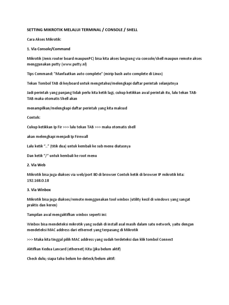 Setting Mikrotik Melalui Terminal, Console, Shell | PDF