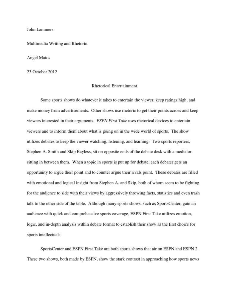 Rhetoric in Sports Debates: First Take vs. SportsCenter | PDF | Espn ...