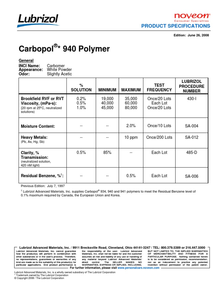 SPEC Carbopol 940 | PDF | Business Law | Business