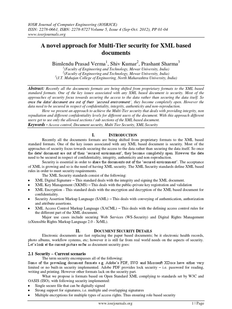 A Novel Approach For Multi-Tier Security For XML Based Documents | PDF | Xml | Public Key ...