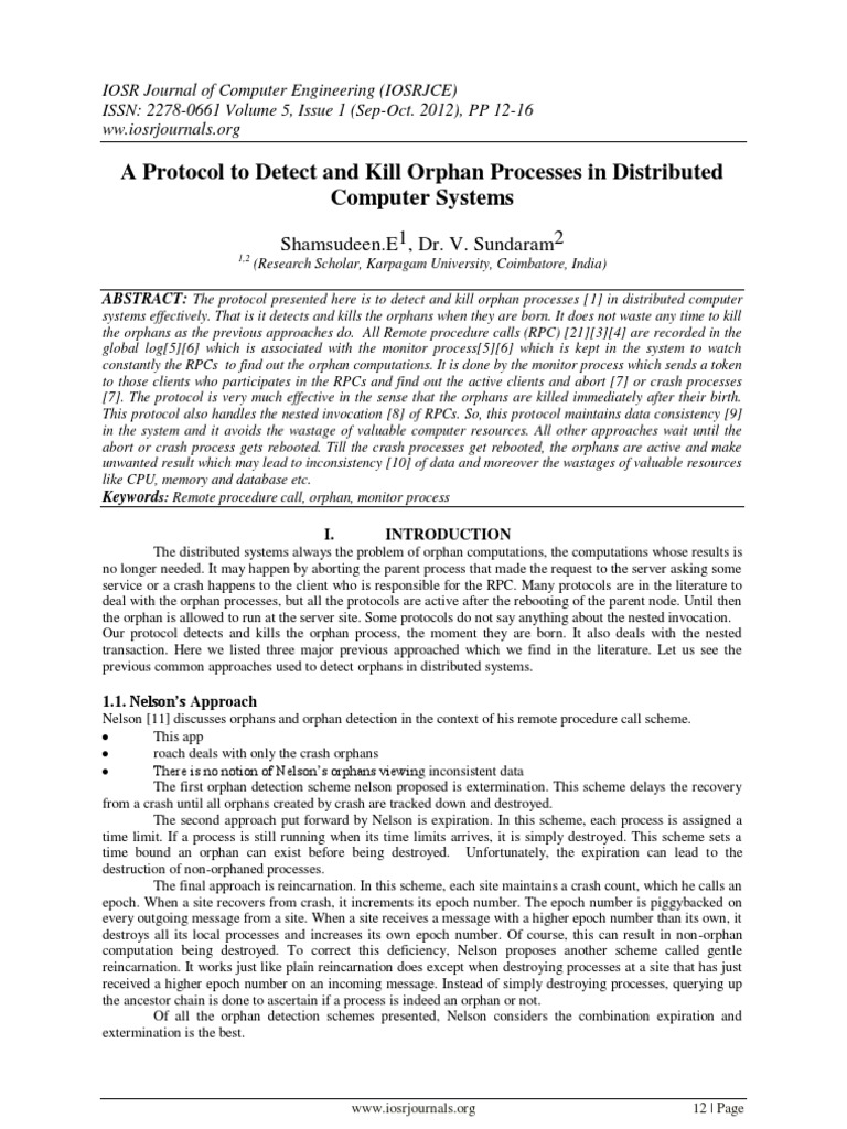 A Protocol To Detect and Kill Orphan Processes in Distributed Computer Systems | PDF | Client ...
