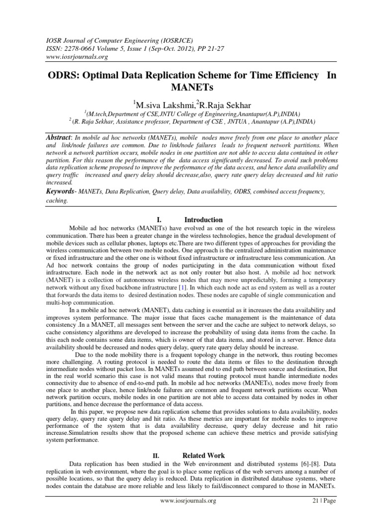 ODRS: Optimal Data Replication Scheme For Time Efficiency in Manets | PDF | Replication ...