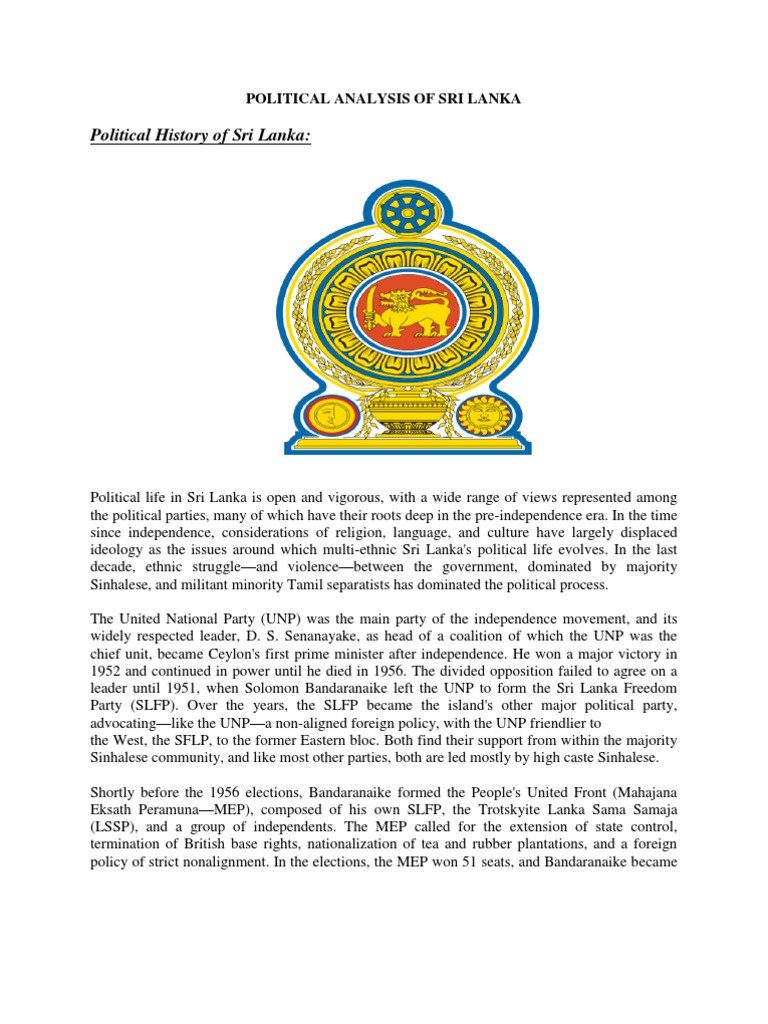 Political Analysis of Sri Lanka | PDF | Sri Lanka | Government Related ...