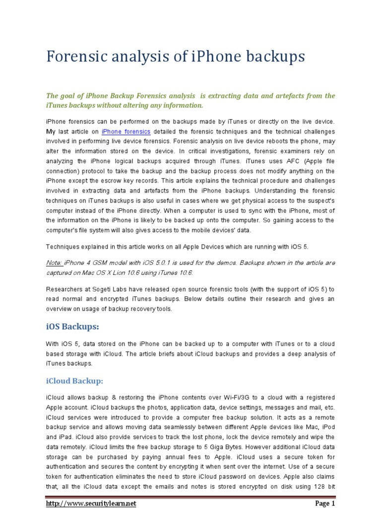 Forensic Analysis of Iphone Backups | PDF | I Cloud | I Phone