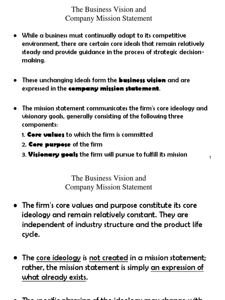2) The Business Vision and The Co. Mission Statement | PDF | Bayer ...