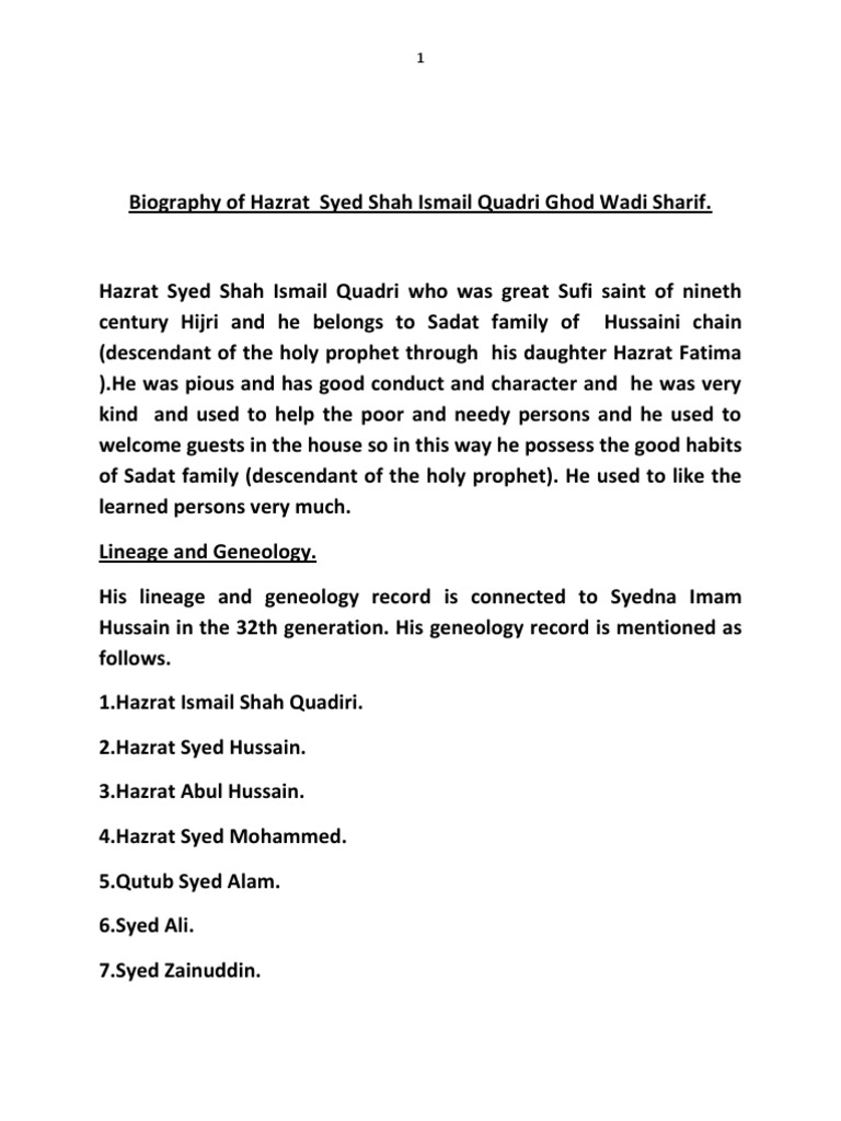 Hazrat Syed Shah Ismail Quadri Biography | PDF | Qur'an | Islam