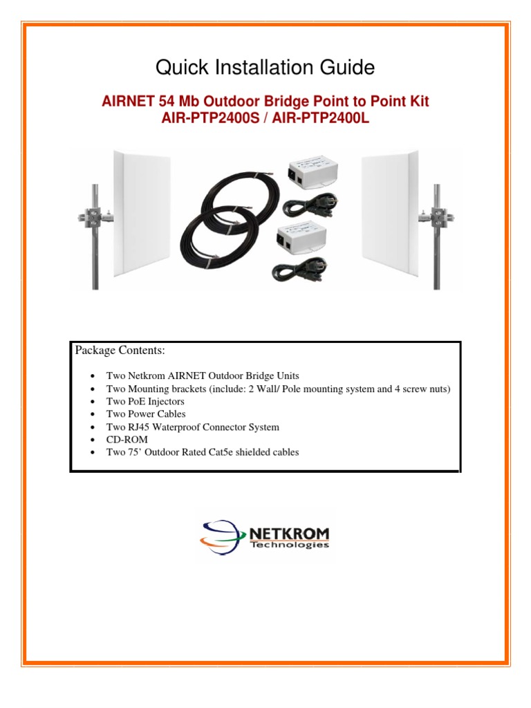 AIRNET 54Mb 2.4GHz Bridge PTP Kit Quick Configuration Guide | PDF ...