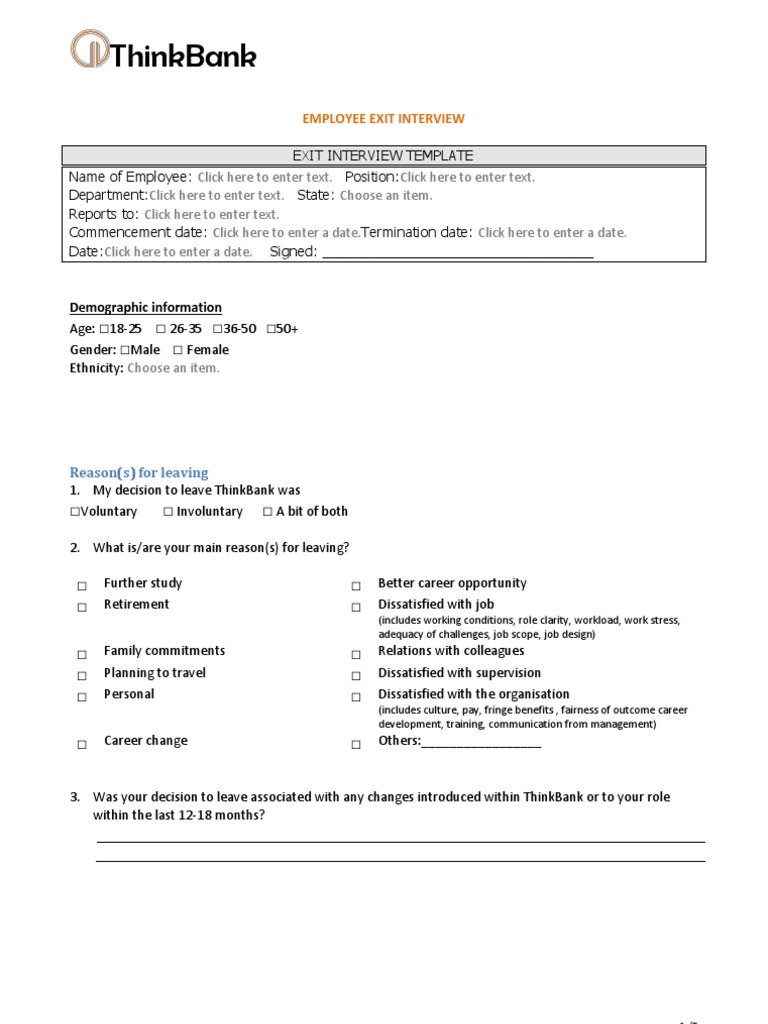 ThinkBank - Exit IV Template | PDF | Employment | Behavioural Sciences