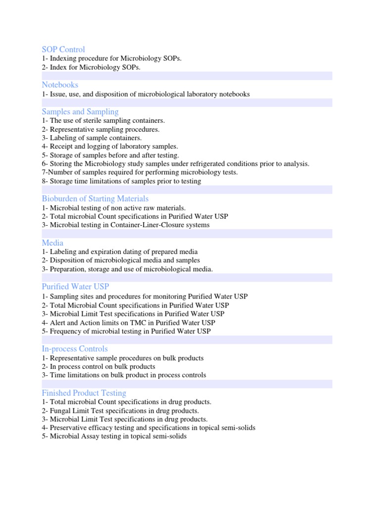 Sops Index | PDF | Purified Water | Laboratories