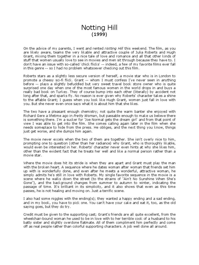 Notting Hill Movie Review | PDF | Leisure