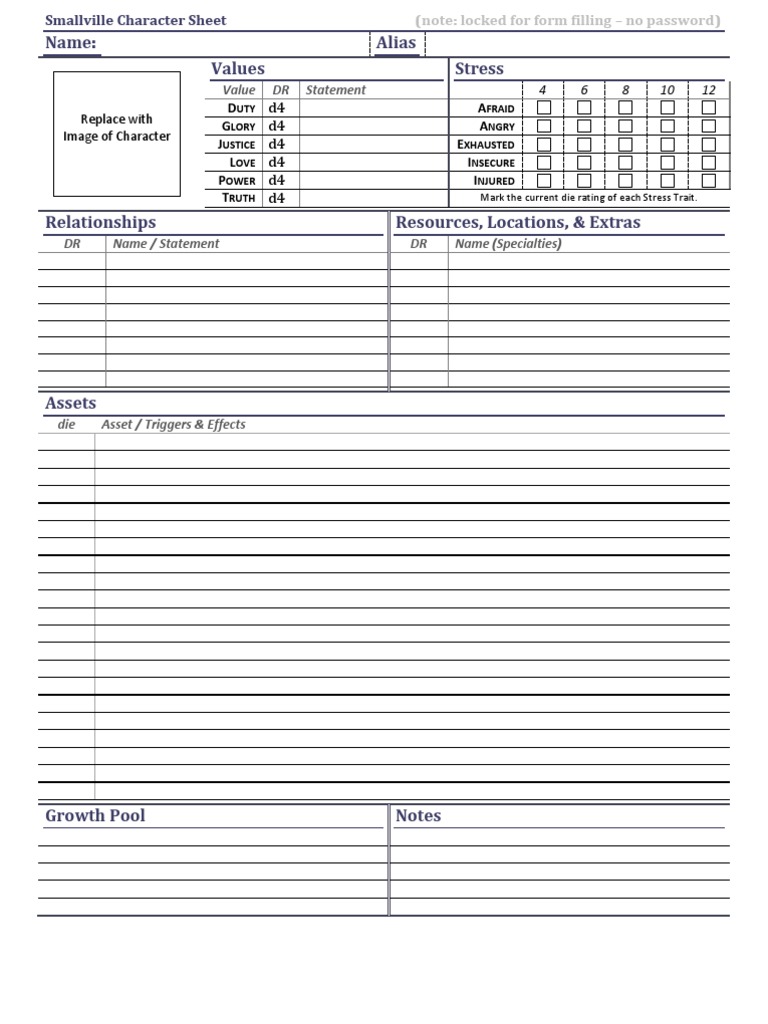 Smallville RPG Character Sheet Template | PDF | Sports & Recreation