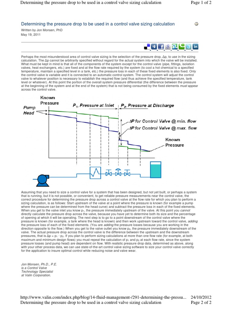 Determining The Pressure Drop To Be Used in A Control Valve Sizing ...
