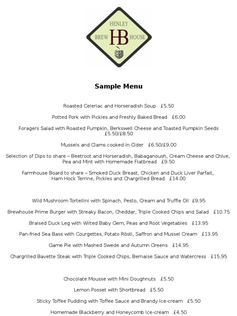 Henley Menu | PDF