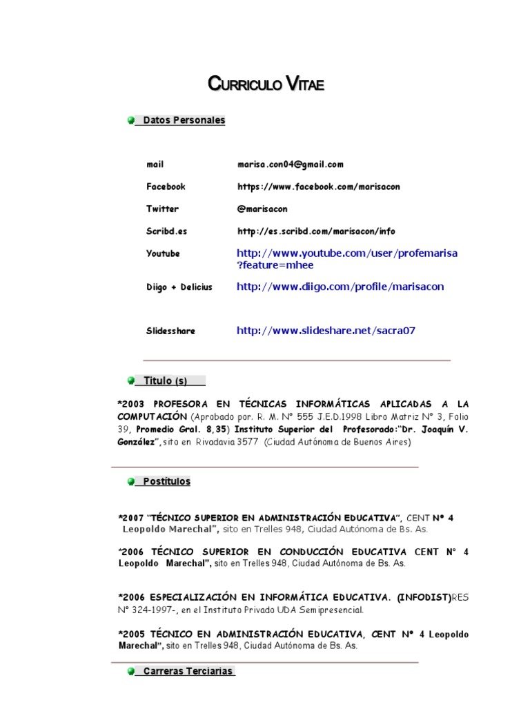 Conde Marisa Curriculum