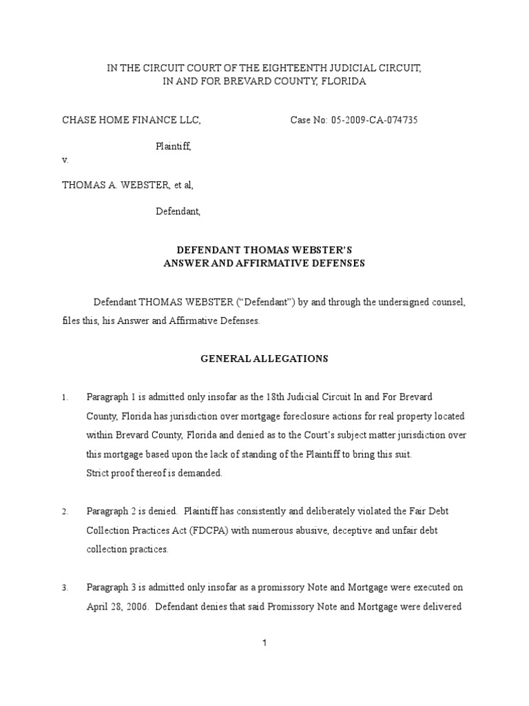 Webster - Answer and Affirmative Defenses | Download Free PDF ...