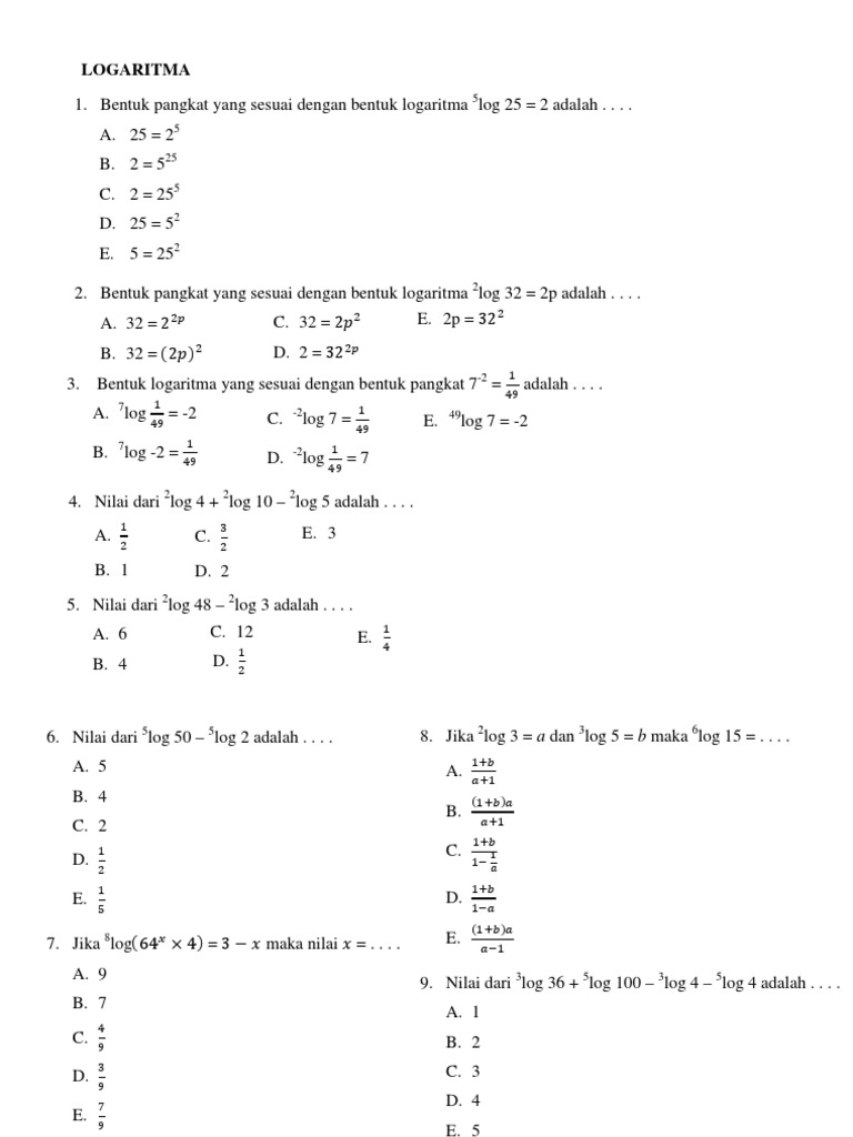 Soal Latihan Logaritma Kelas 10-11 | PDF | Metode & Bahan Ajar | Sains ...