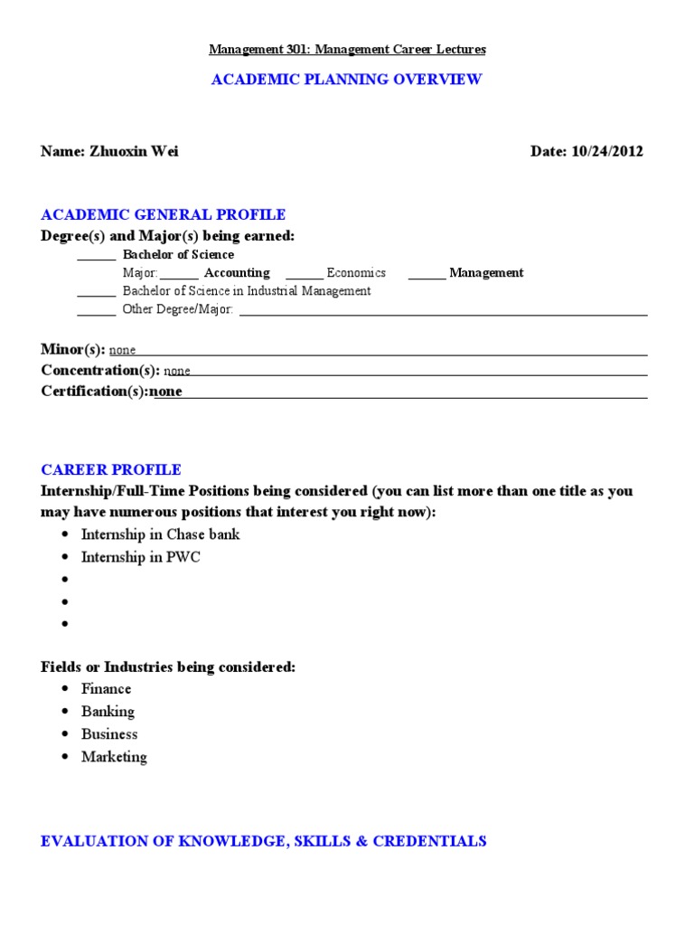 Academic Planning Overview: Management 301: Management Career Lectures ...