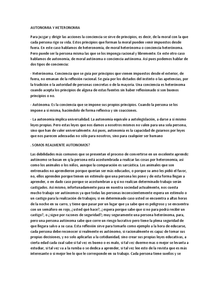 Autonomía y Heteronomía en Decisiones | PDF | Moralidad | Toma de ...