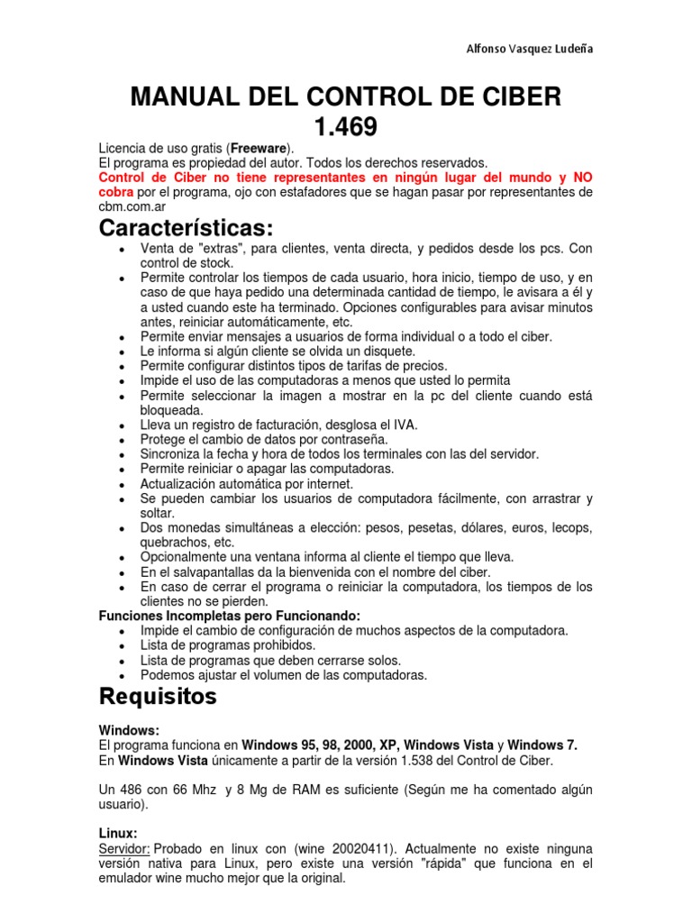 Manual Del Control de Ciber 1.469 | PDF | Servidor (Computación ...