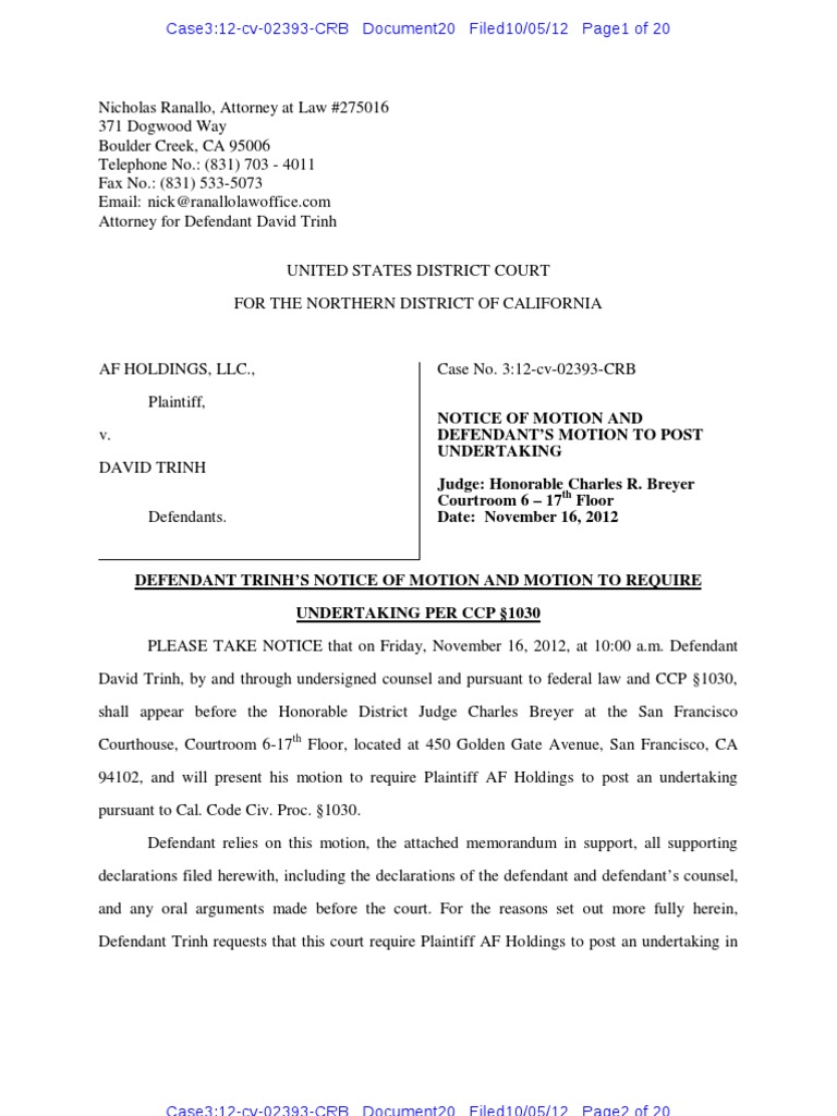 Motion To Post Bond | PDF | Lawsuit | Negligence