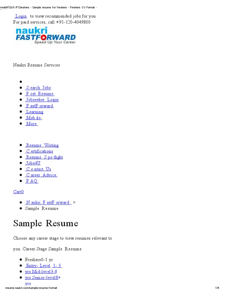 Resume Format For Freshers - Sample Resume For Freshers - Freshers CV ...