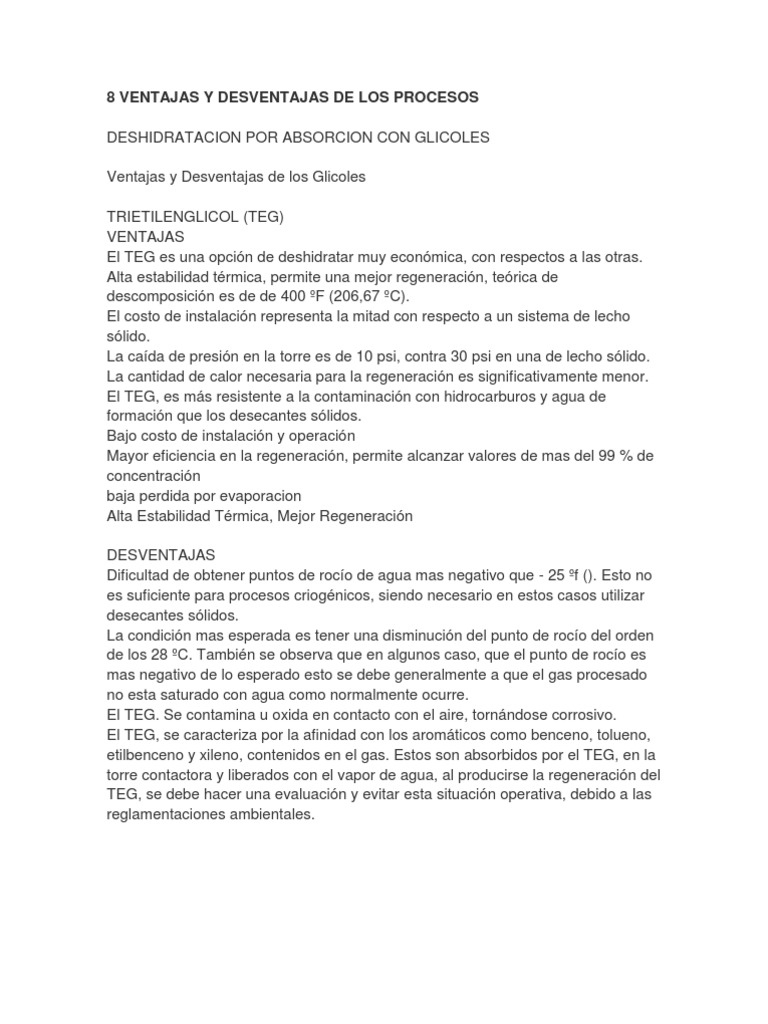 8 Ventajas y Desventajas de Los Procesos | PDF | Absorción (Química) | Agua