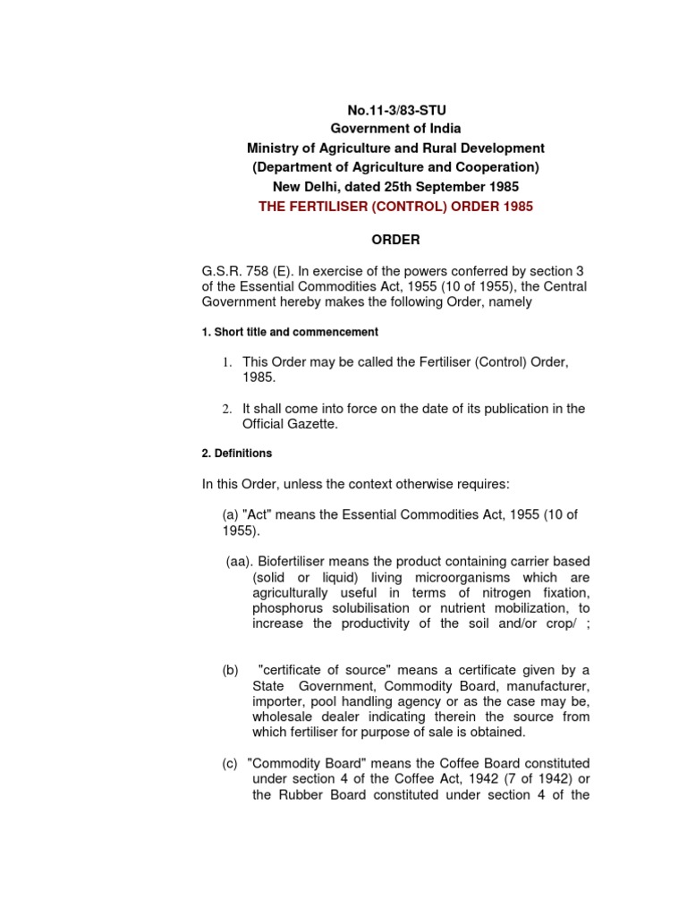 Fertiliser Control Order 1985 | PDF | Controlled Substances Act ...
