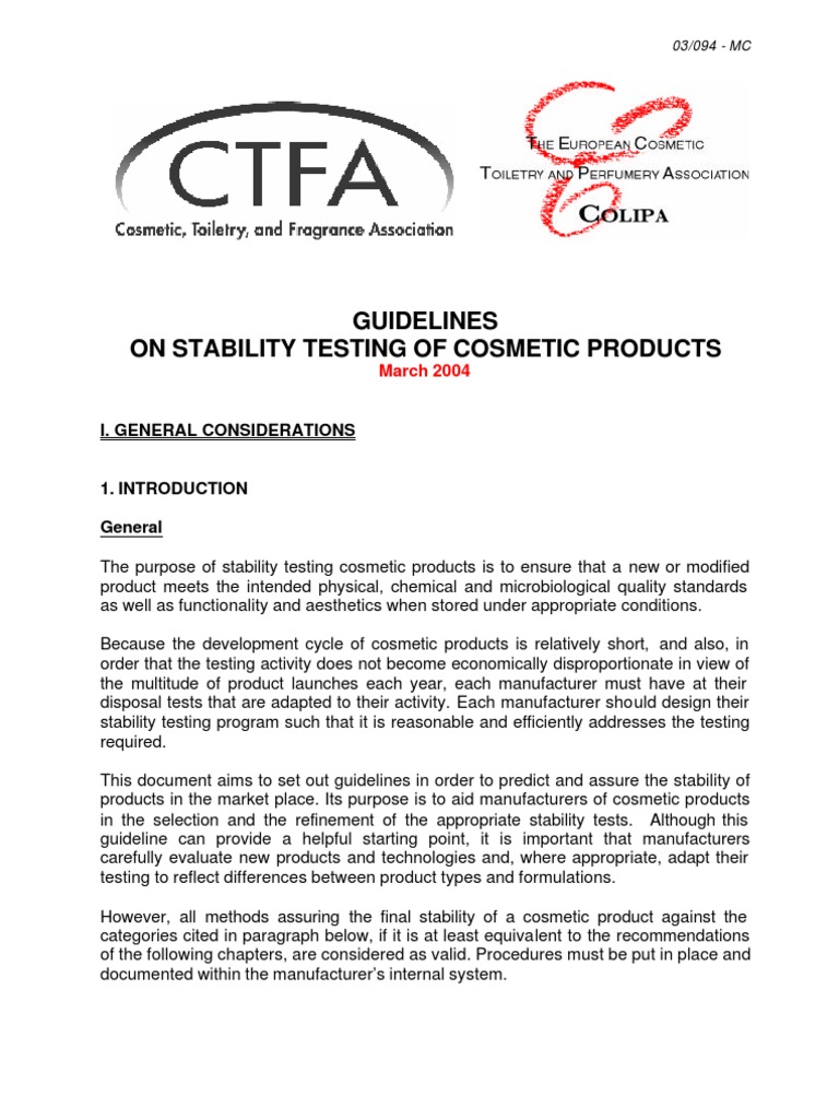 Guidelines On Stability Testing of Cosmetics Products | PDF | Cosmetics ...