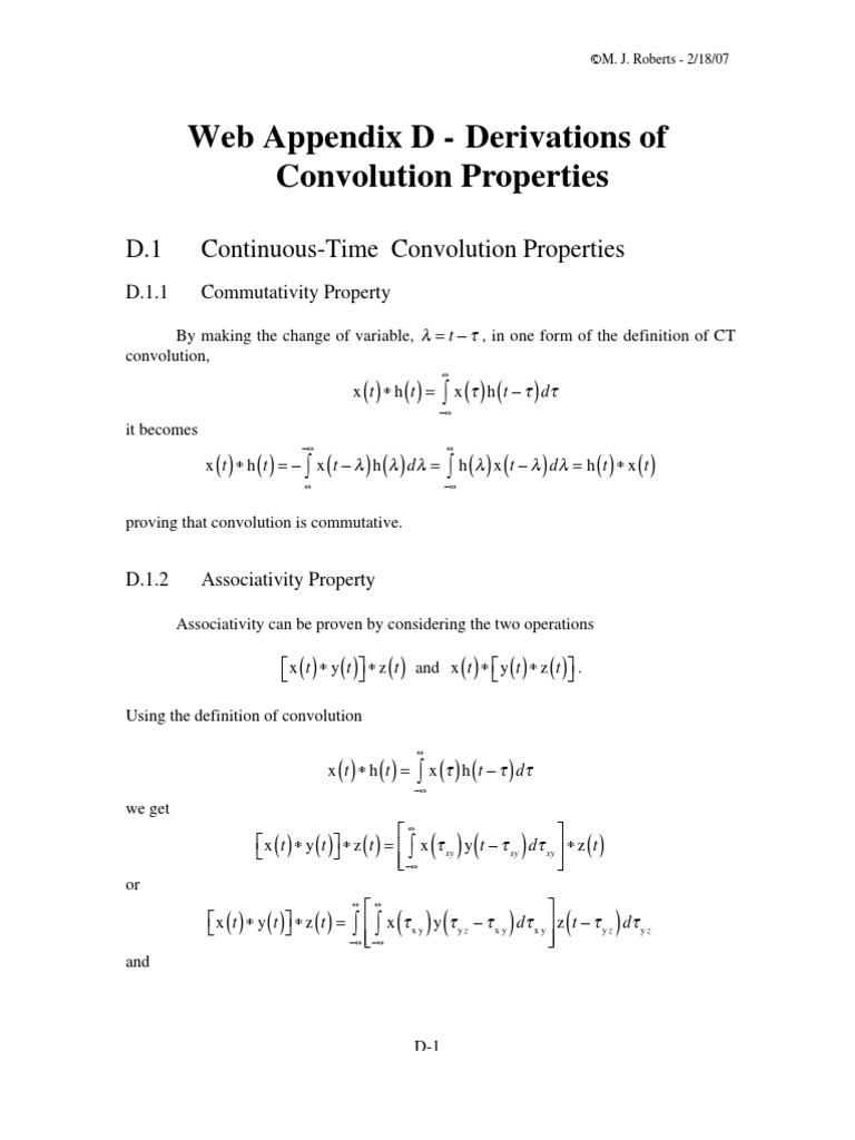 chứng minh các thuộc tính của tích chập (properties of convolution) | PDF