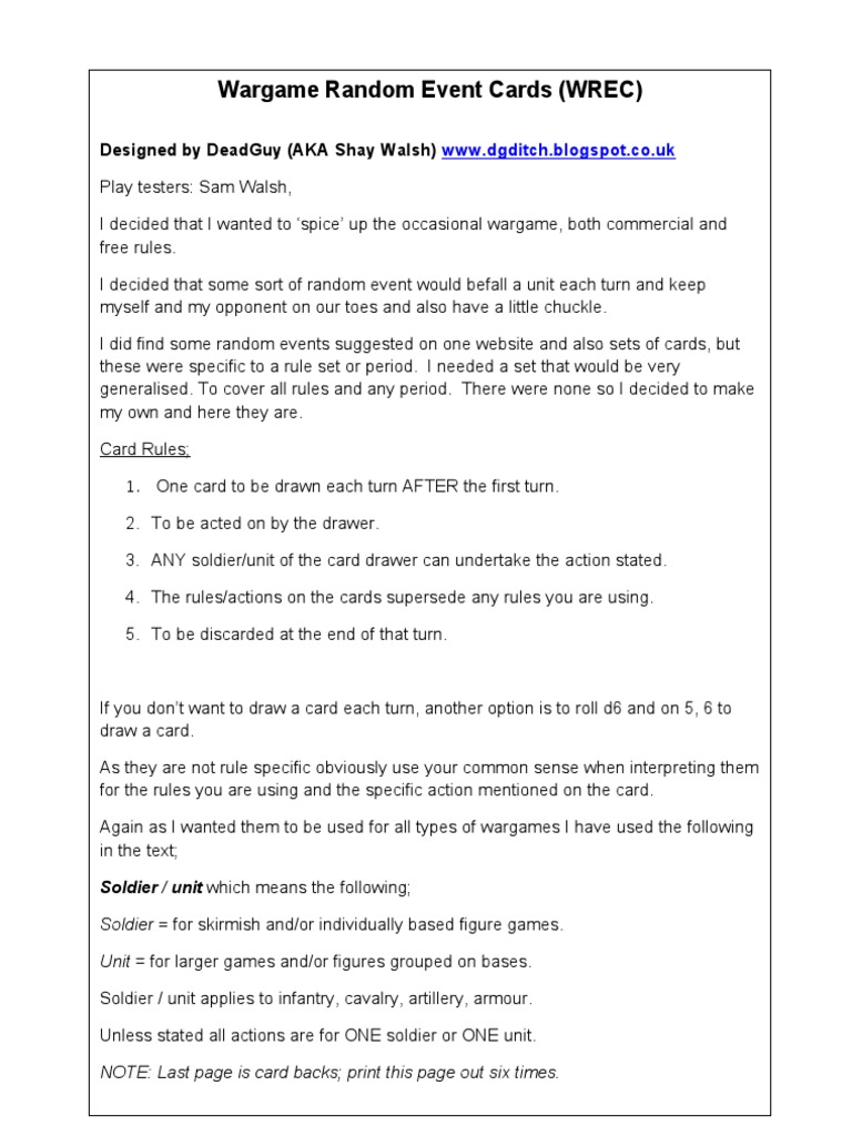 Wargame Random Event Cards Guide | PDF | Military | Leisure