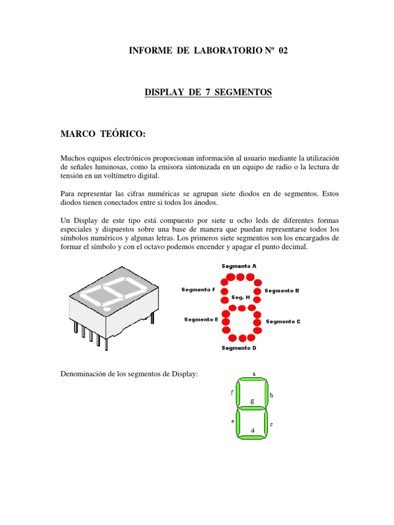 Informe de Laboratorio Display 7 Segmentos | PDF | Decimal | Decimal codificado en binario
