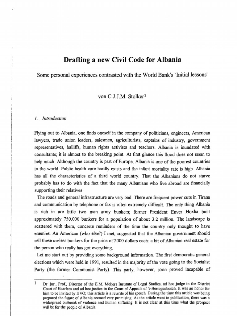 Drafting A New Civil Code For Anbani | PDF | Albania | Legal Education